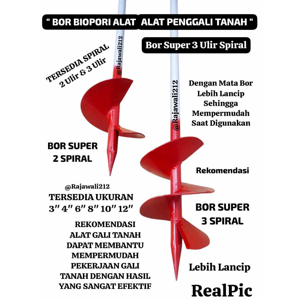 Jual Bor Biopori Alat Gali Tanah Manual Super BerKwalitas Bor Spiral 3 ...