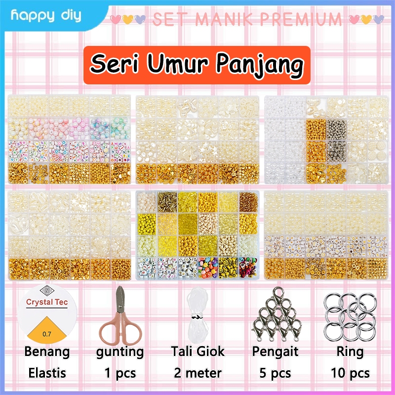 Jual HAPPY DIY 1 kotak manik-manik pasir emas (dengan 10 kait + tali ...