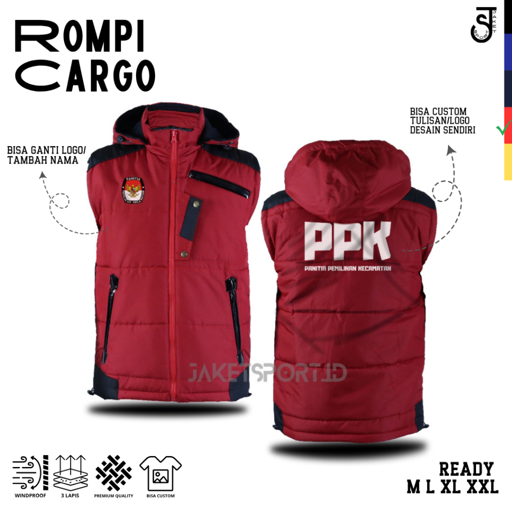 Jual Rompi pria vest ppk custom tebal tahan angin semi waterproof 3 ...