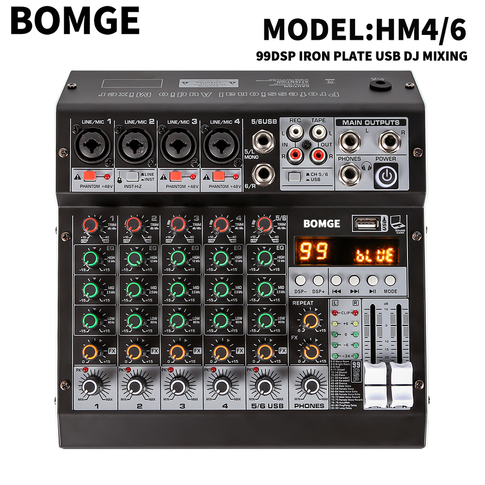 Jual BOMGE HM-6M 6 Channel Audio Mixer 99DSP USB DJ Mini Mixing MP3 Soundcard USB Bluetooth 48V ...