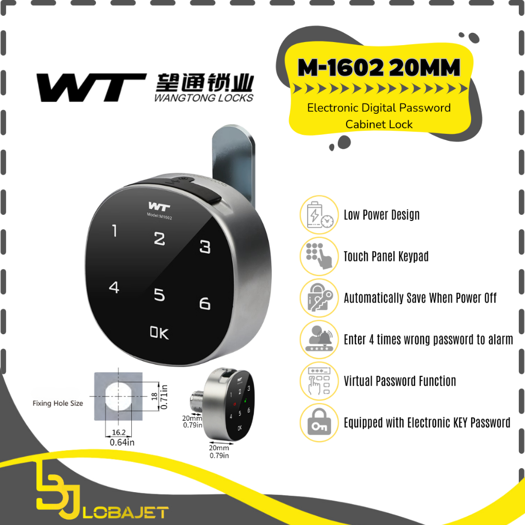 Jual WT M-1602 20mm - Smart Drawer Digital Combination PIN Lock - Kunci ...