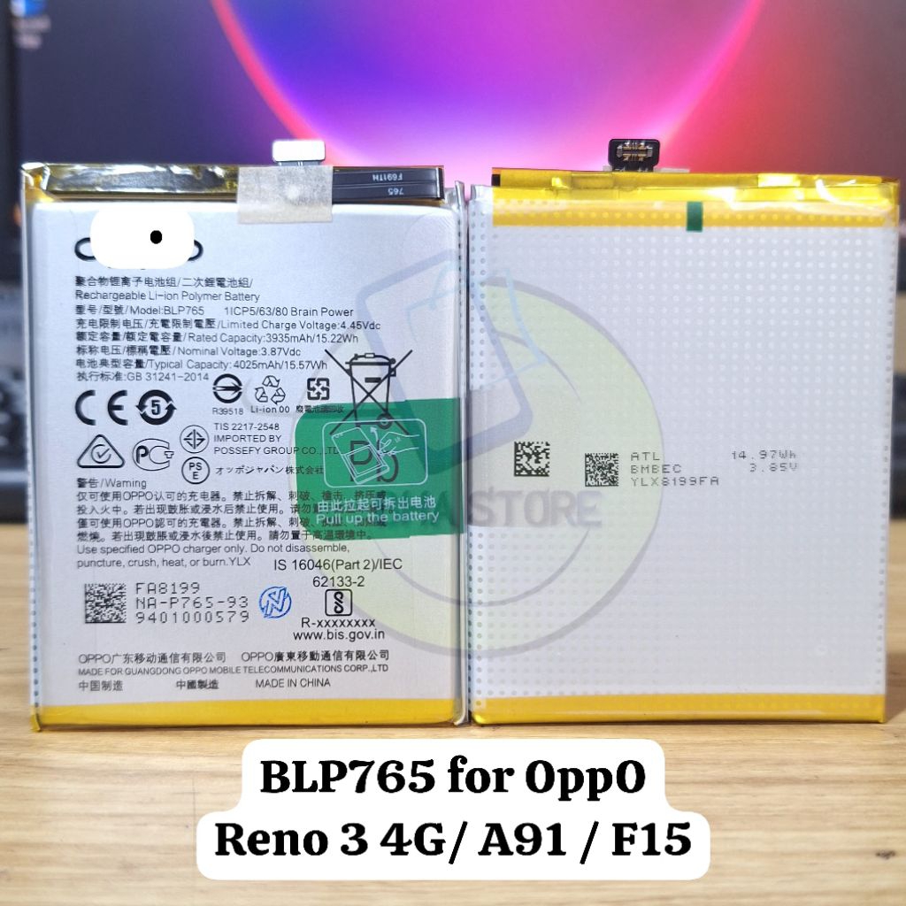 Jual BATERAI BATRE BLP765 FOR 0PP0 RENO 3 4G / A91 / F15 ORIGINAL ...
