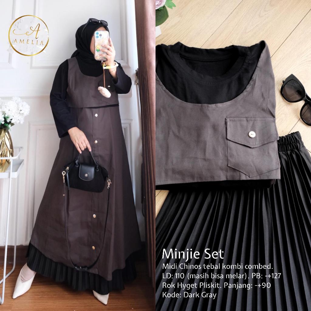 Jual Minjie One Set Long Tunik Dan Rok Plisket Panjang Ori Amelia ...