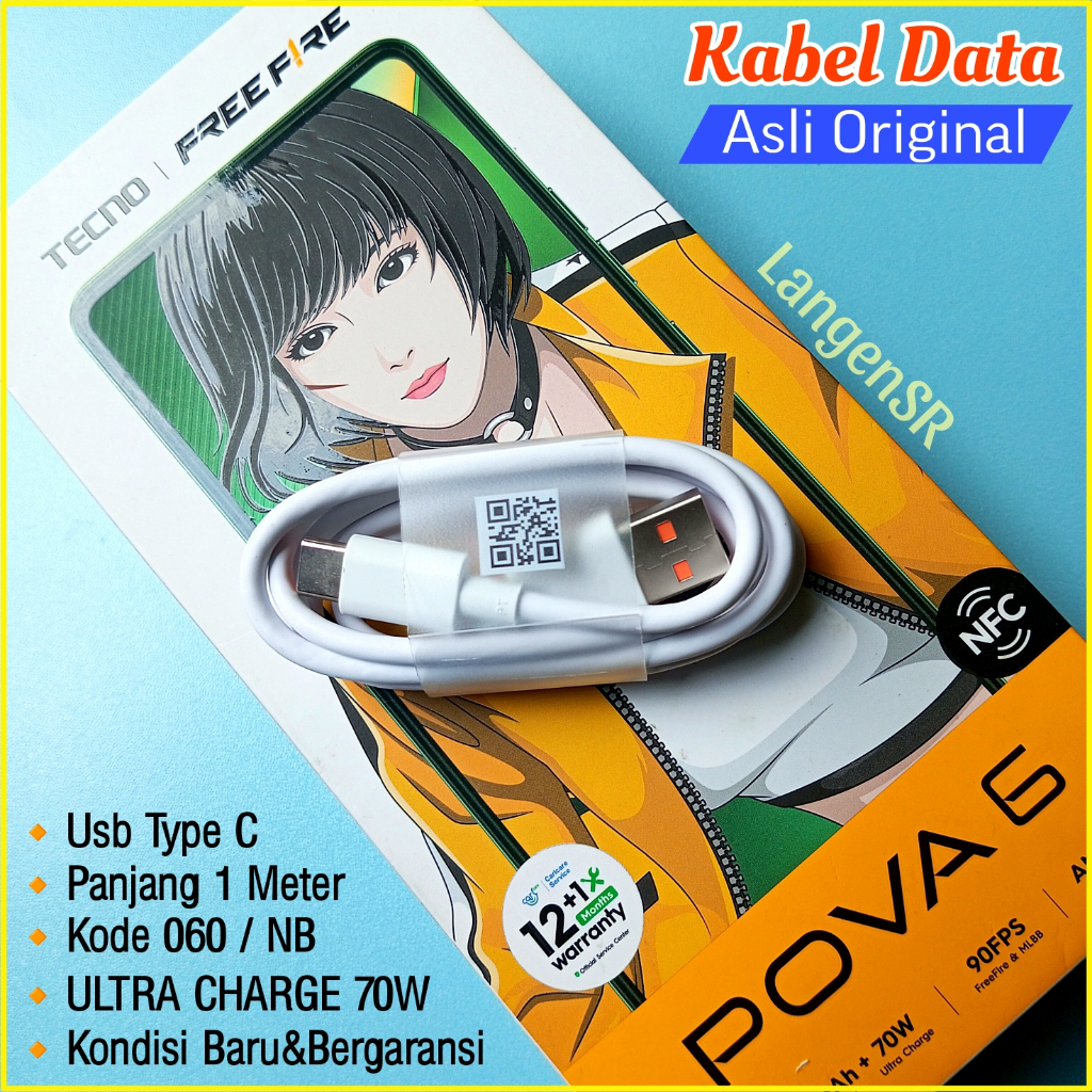 Jual Kabel Data TECNO POVA 6 Usb Type C 70W Ultra Charge Dijamin Kode ...