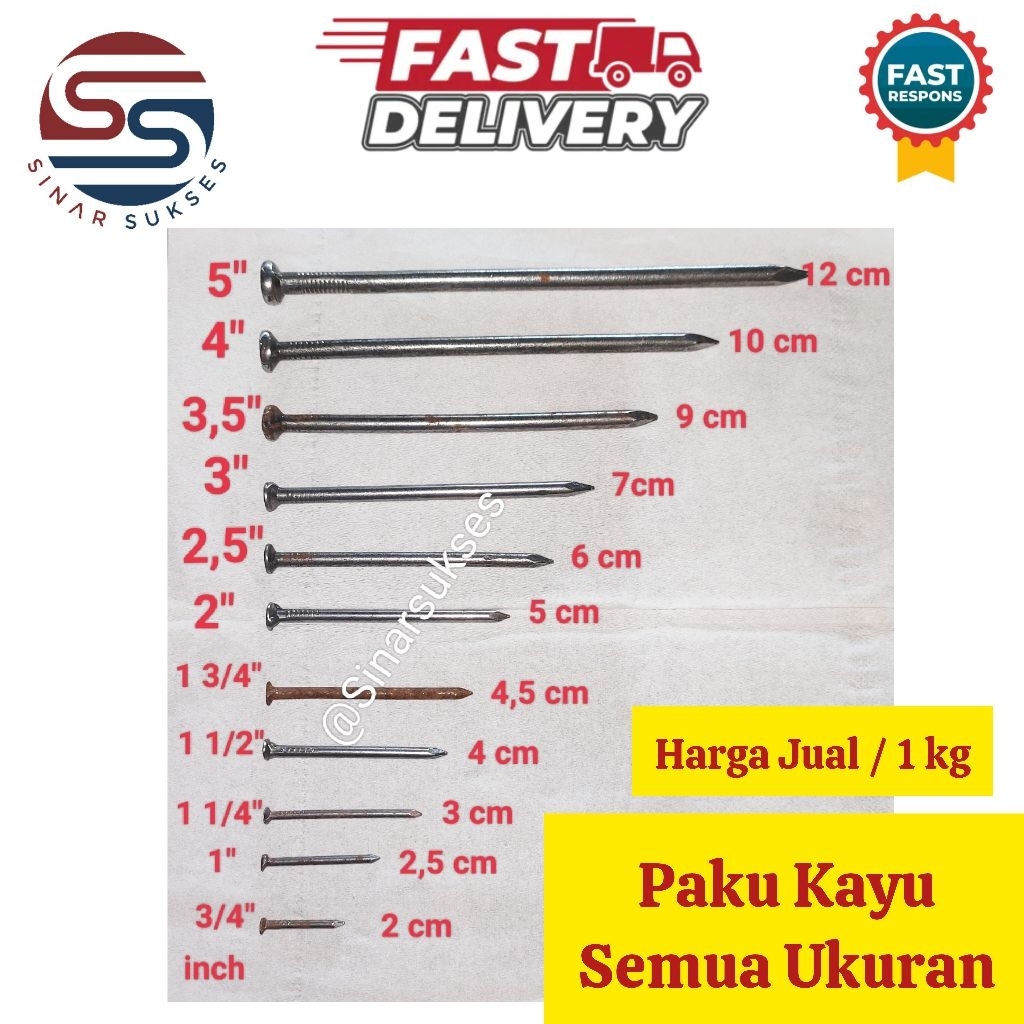 Jual Paku Kayu SEMUA UKURAN LENGKAP Berat 1 Kg/ Paku Kayu 5 cm/ Paku Kayu 7 cm/ Paku Kayu 10 cm ...