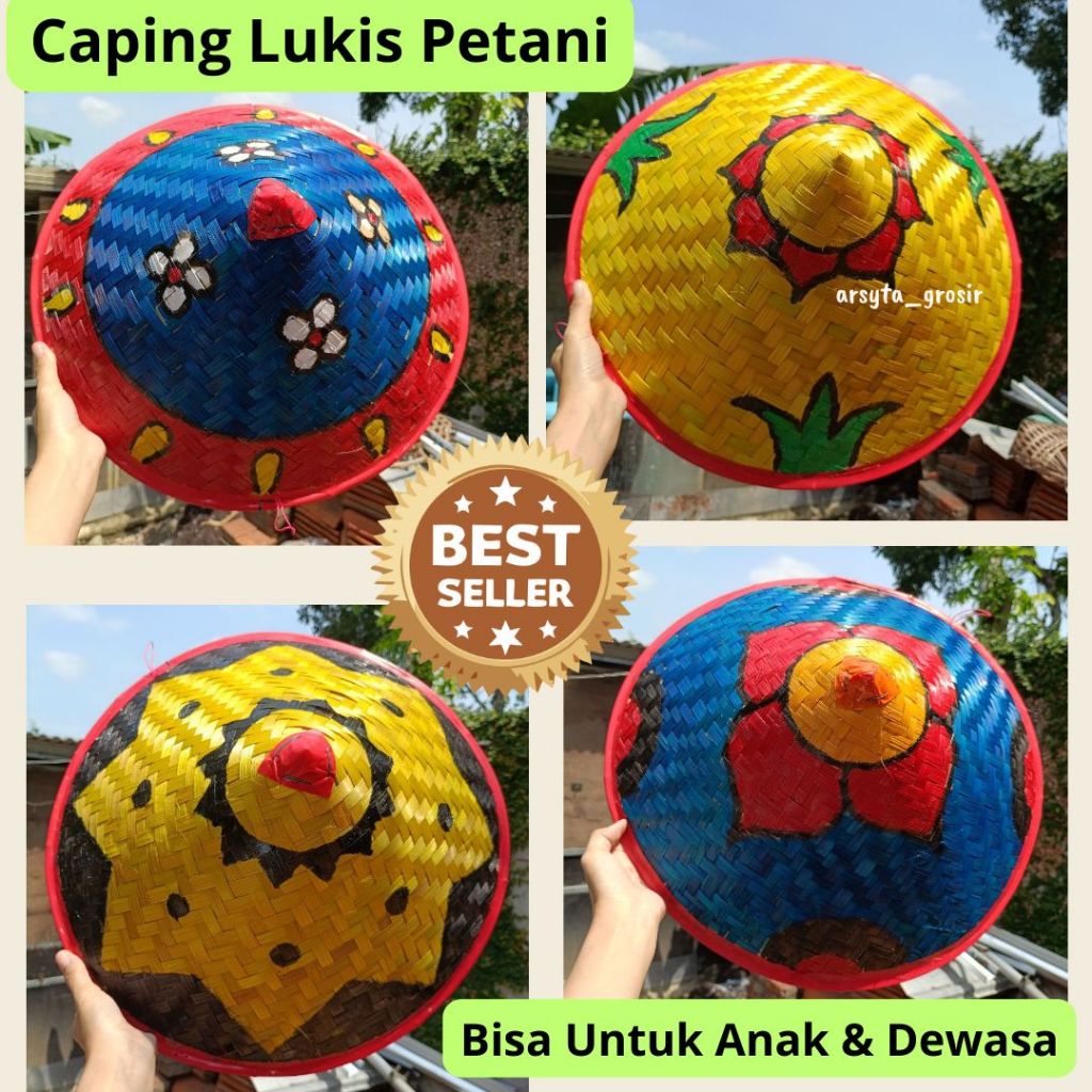 Jual Caping anyaman bambu lukis - Topi petani lukis anak untuk PAUD, TK ...