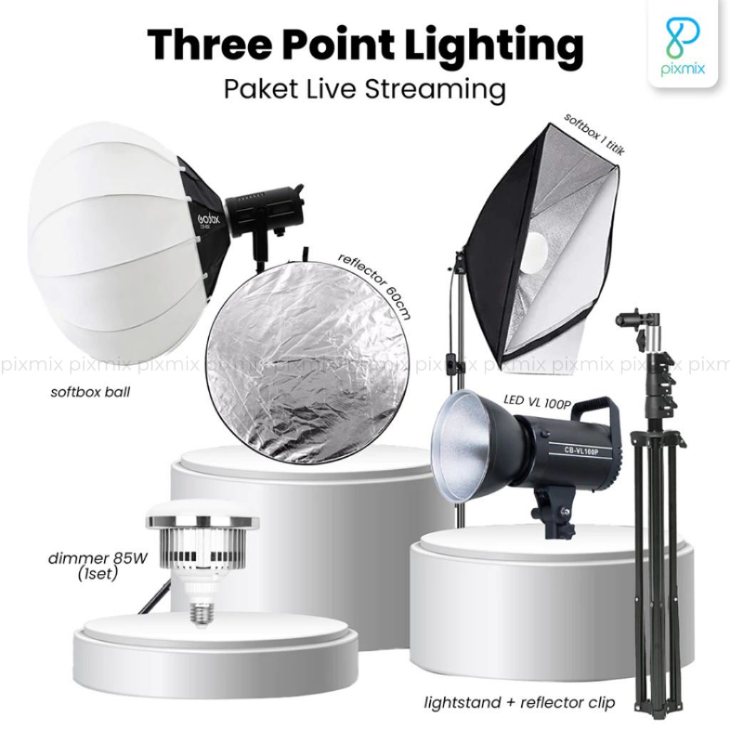 Jual Lampu Studio Foto Video Live Streaming / Three Point Lighting ...