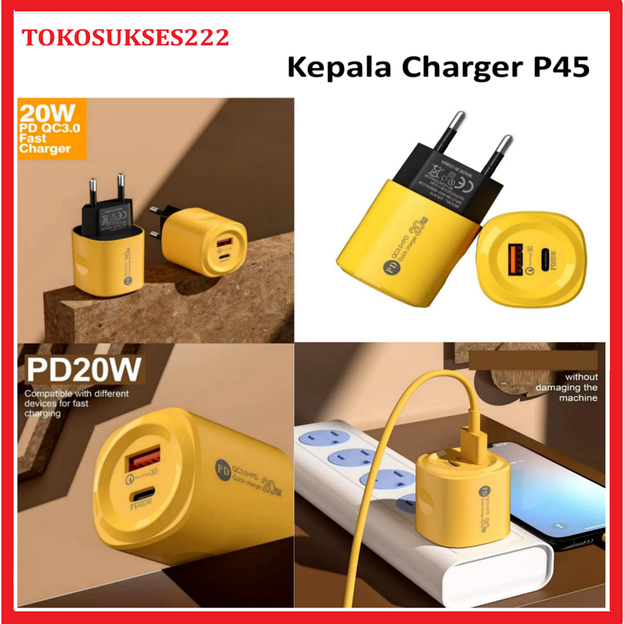Jual Batok Adapter P45 20W / P46 180W / P48 150W Fast Charging Batok Kepala Charger Dual Port ...