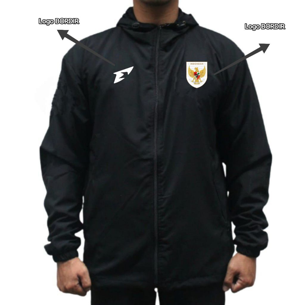 Jual JAKET BOLA PARASUT TIMNAS INDONESIA 2025 ERSPO WARNA HITAM JAKET ...