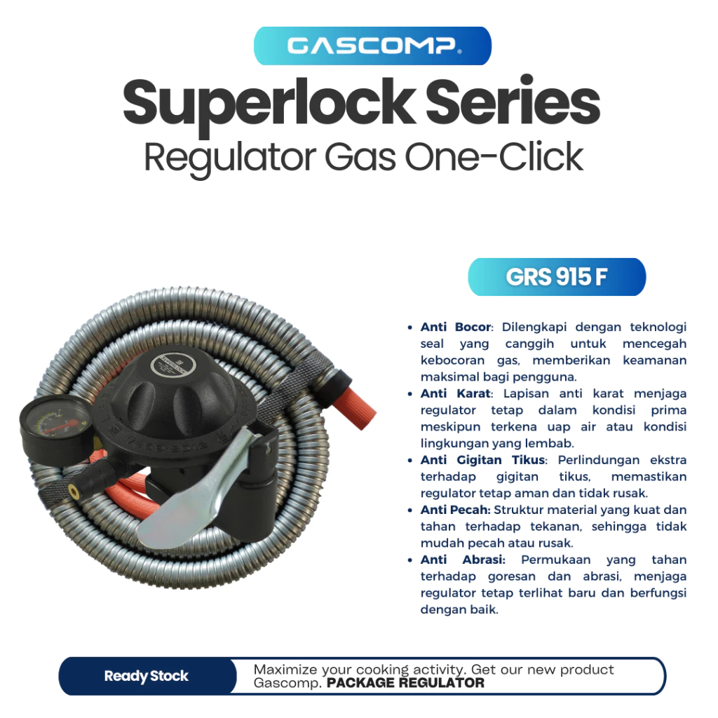 Jual GASCOMP SUPERLOCK SELANG + REGULATOR METER GRS-915F ANTI BOCOR, PEMASANGAN MUDAH, GARANSI ...