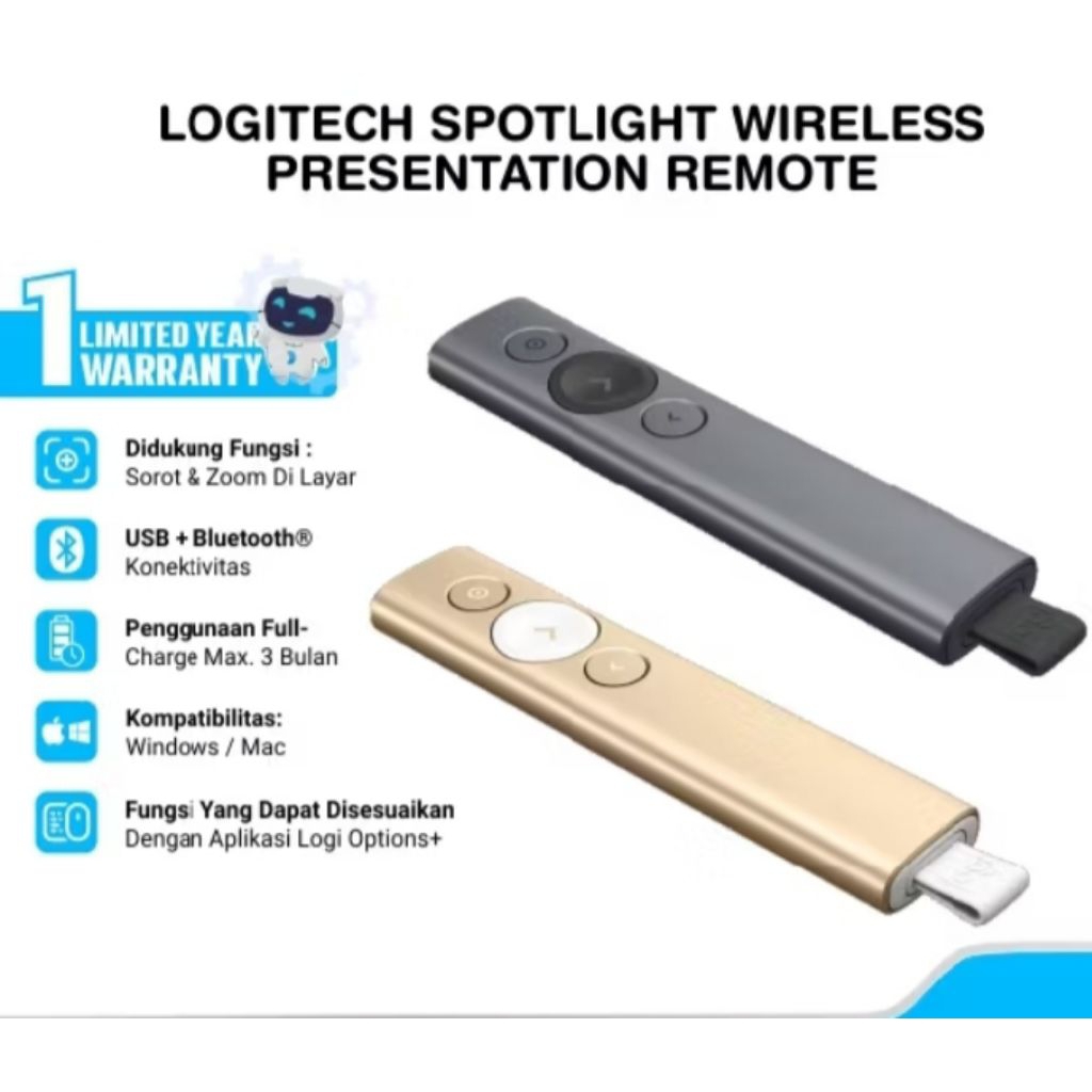 Jual Spotlight Wireless Presentation Remote Gold & Slate Grey Logitech ...