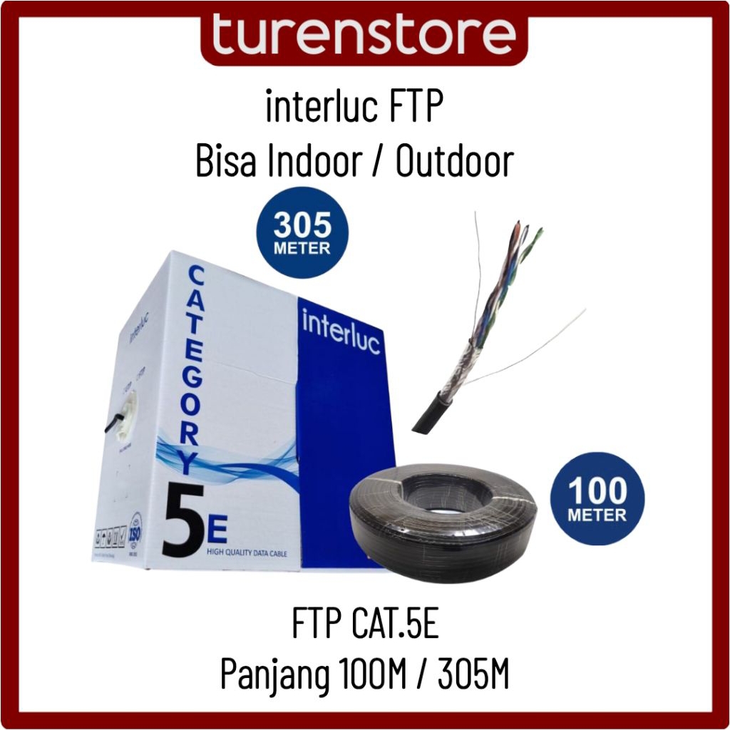Jual interluc FTP Cat5e 5e Hitam kabel LAN 1Roll 100M / 305M bisa untuk ...
