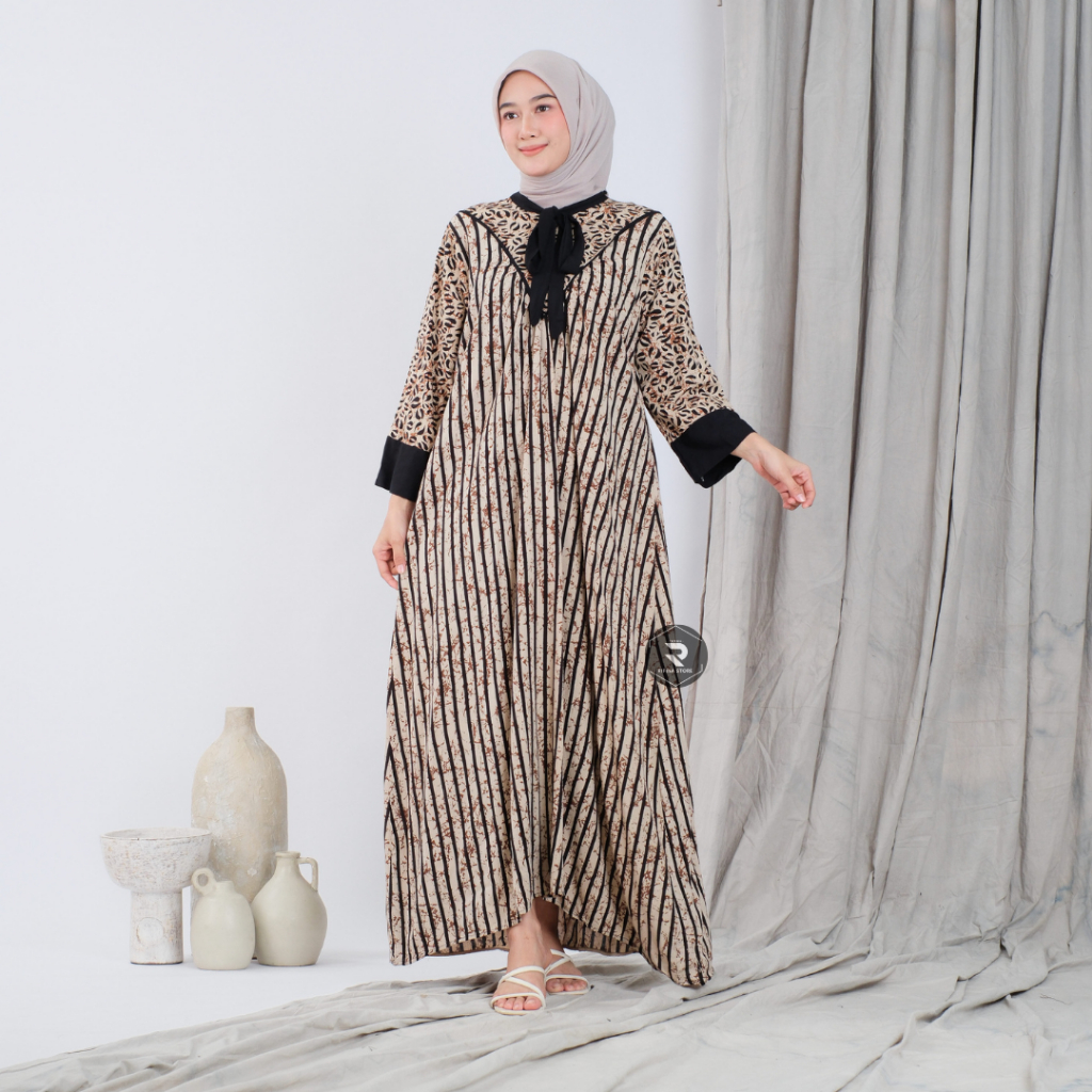 Jual Rifina Store Dress Sogan Motif Batik Klasik Rayon Premium Busui ...