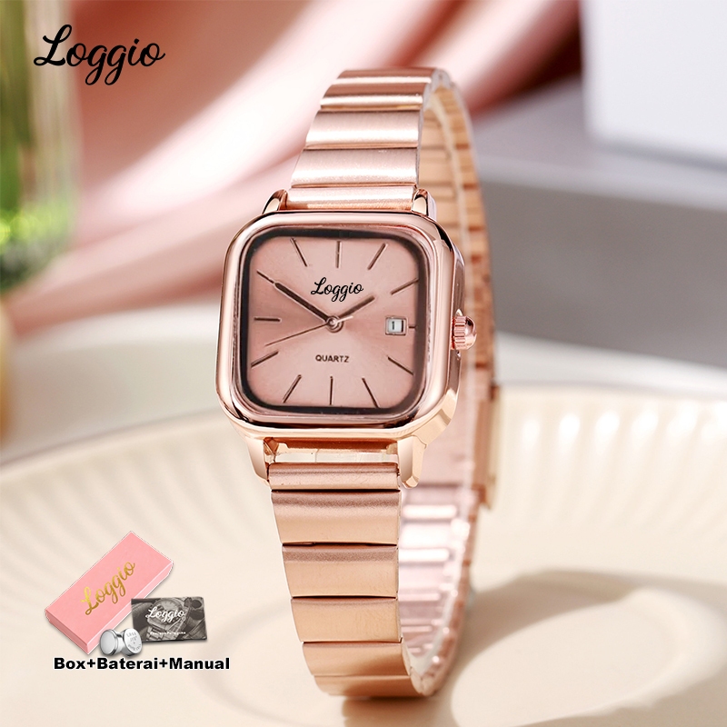 Jual Loggio Jam Tangan Wanita Kecil Analog 100% Tali Rantai Stainless ...