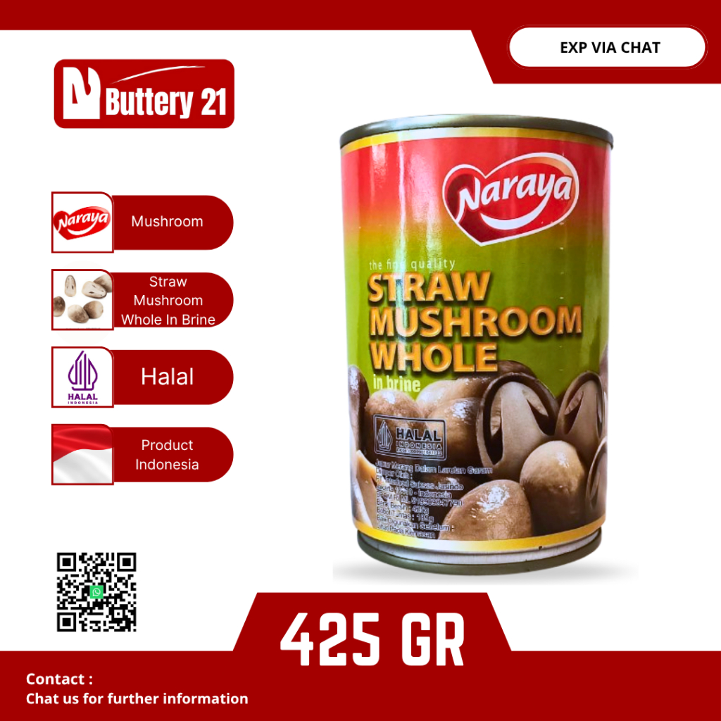 Jual NARAYA STRAW MUSHROOM WHOLE 425 GR/JAMUR MERANG KALENG/JAMUR ...