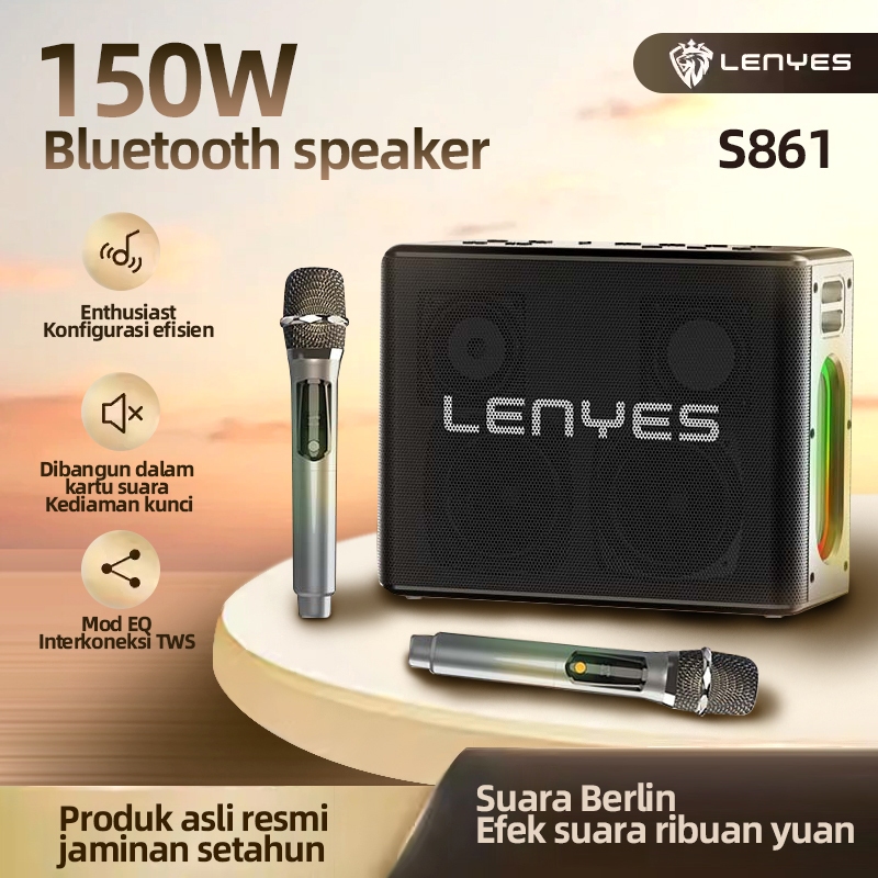 Jual LENYES S861 150W KTV RGB LED Light Wireless Speaker + Microphone ...