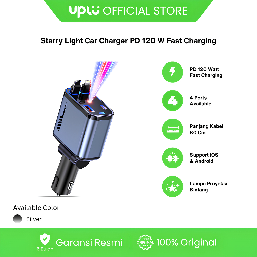 Jual UPLU Car Charger Fast Charging Colokan USB Mobil 4 In 1 PD 120W ...