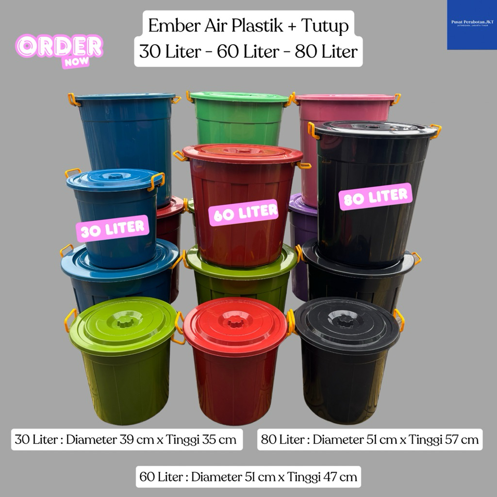 Jual Ember Air Plastik + Tutup 30 - 60 - 80 Liter Warna / Ember Air ...