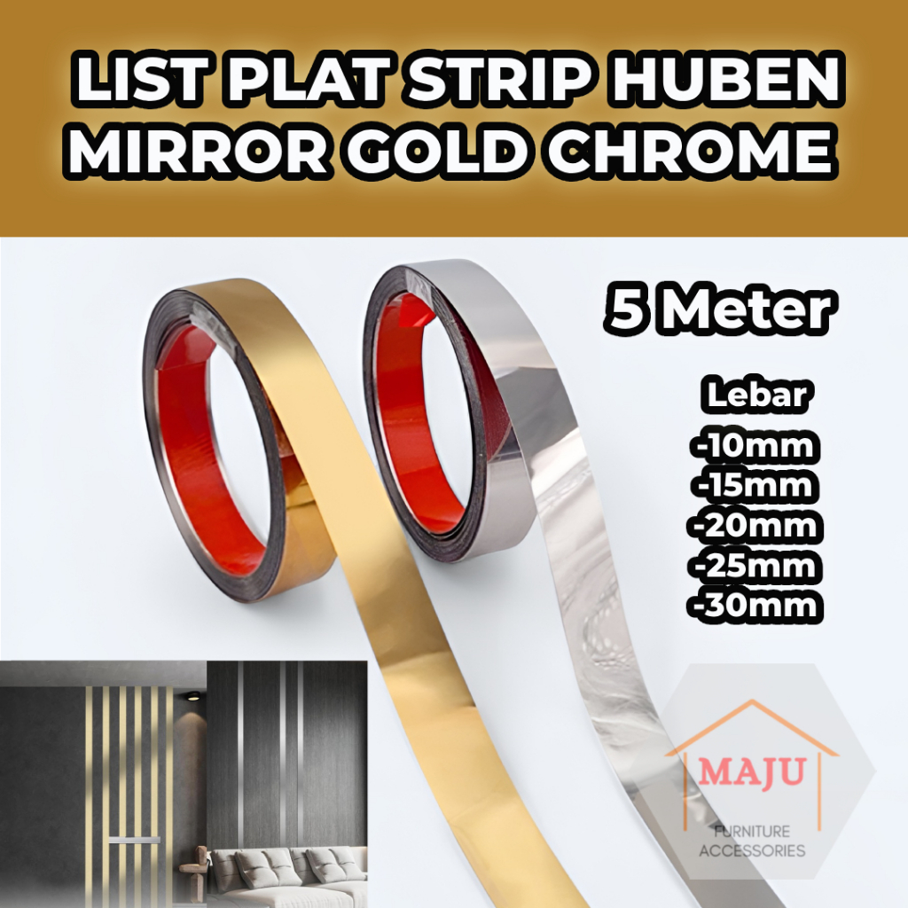 Jual List Plat Huben Sticker Stainless Steel Gold Mirror Chrome 5 Meter ...