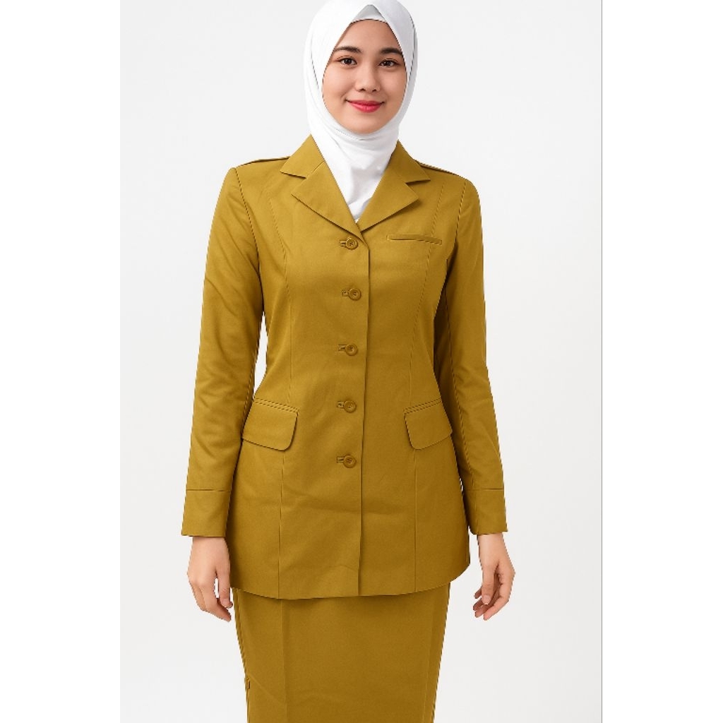 Jual Seragam Kerja Dinas Pemda Khaki PNS Wanita Kerah Blazer Setelan Rok Terbaru | Shopee Indonesia