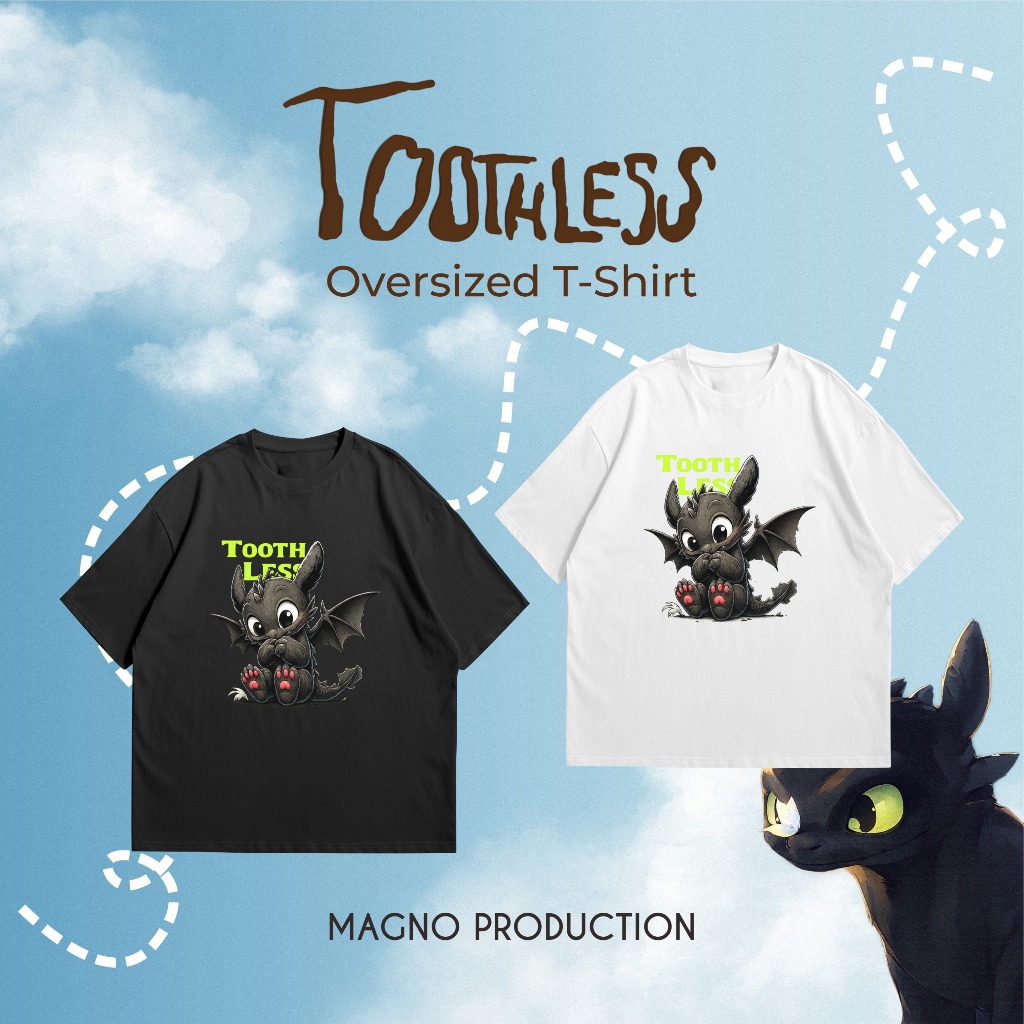 Jual Magno Production - Toothless 2 Oversized Tshirt Combed 24’s Black ...