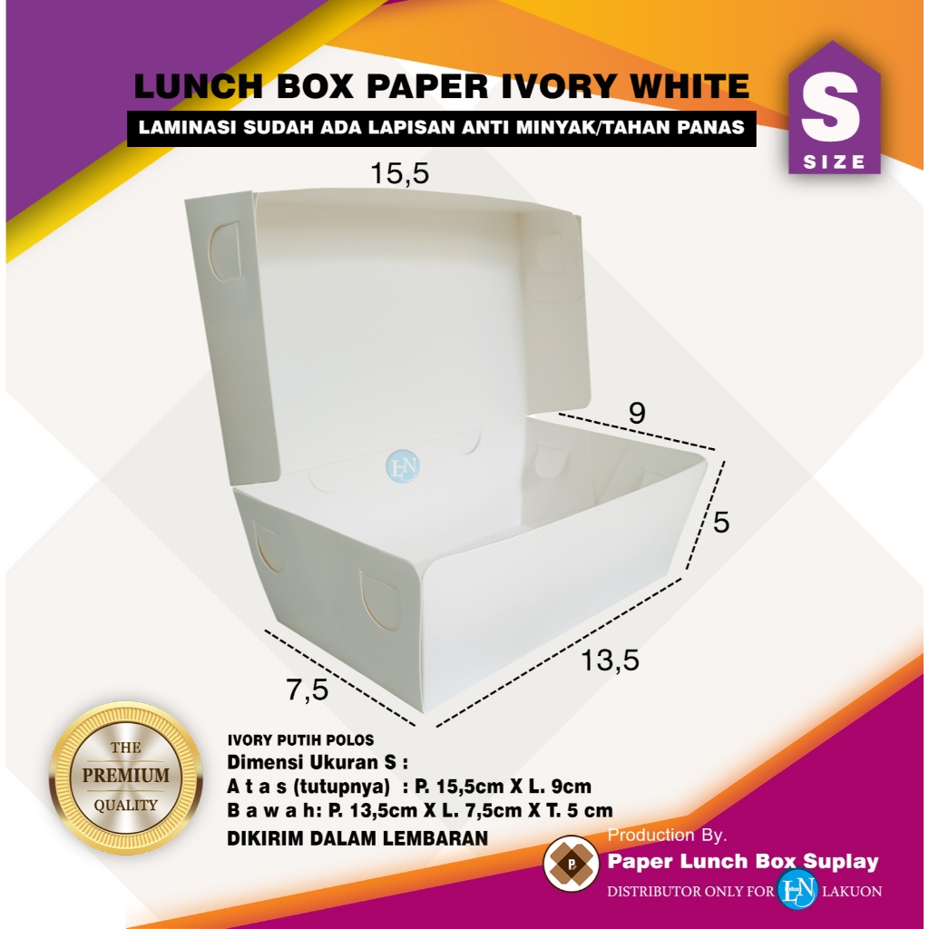 Jual PAPER LUNCH BOX UKURAN S FOODGRADE KRAFT DAN IVORY FULL LAMINASI ...