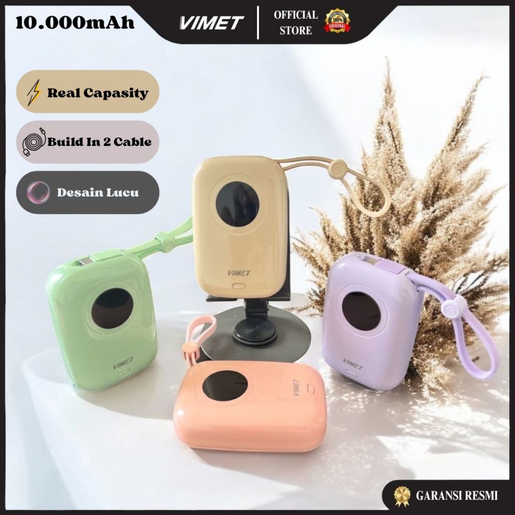 Jual VIMET V23 Powerbank 10000mAh Original VIMET with Build in 2 Cable ...