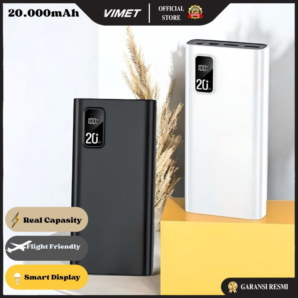 Jual VIMET V7 Powerbank Asli Kapasitas 20000+mAh With LED Display ...
