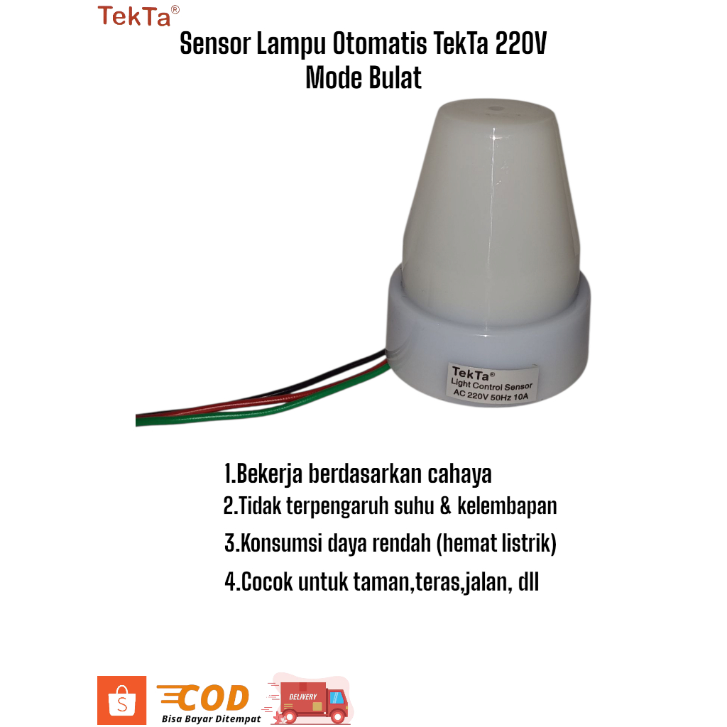 Jual Sensor Lampu Otomatis TekTa Bulat 220V- Photosel Switch Siang ...