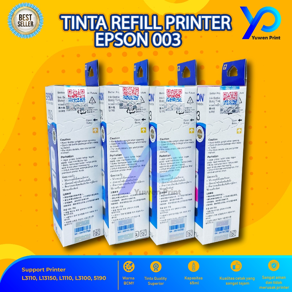 Jual Tinta Epson 003 Refill Untuk Printer L1110 L3100 L3110 L3150 L3510 ...