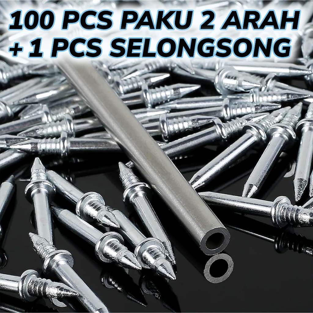 Jual 100 PCS Paku Sekrup Skrup 2 Dua Arah Sisi Ulir Spiral Kepala Ganda ...