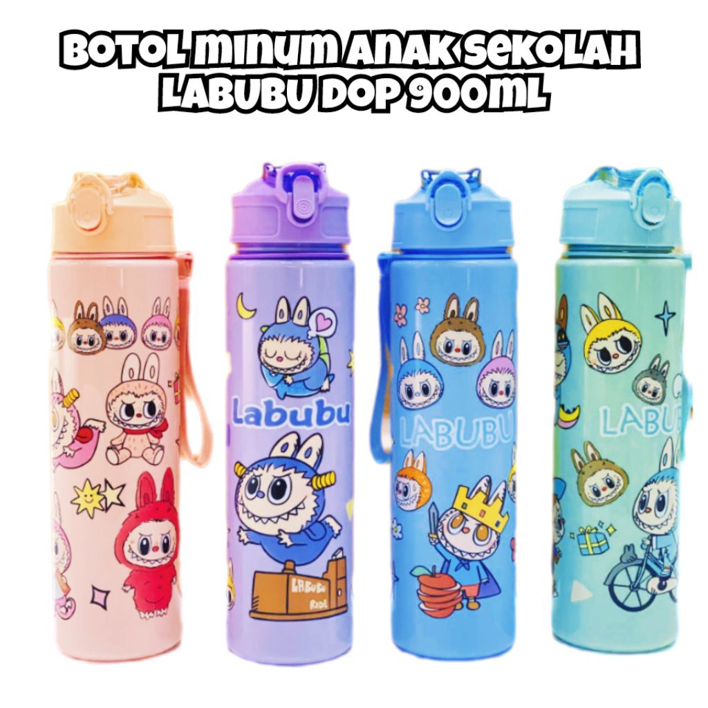 Jual botol minum anak sekolah karakter labubu dop warna kapasitas 900ml | Shopee Indonesia