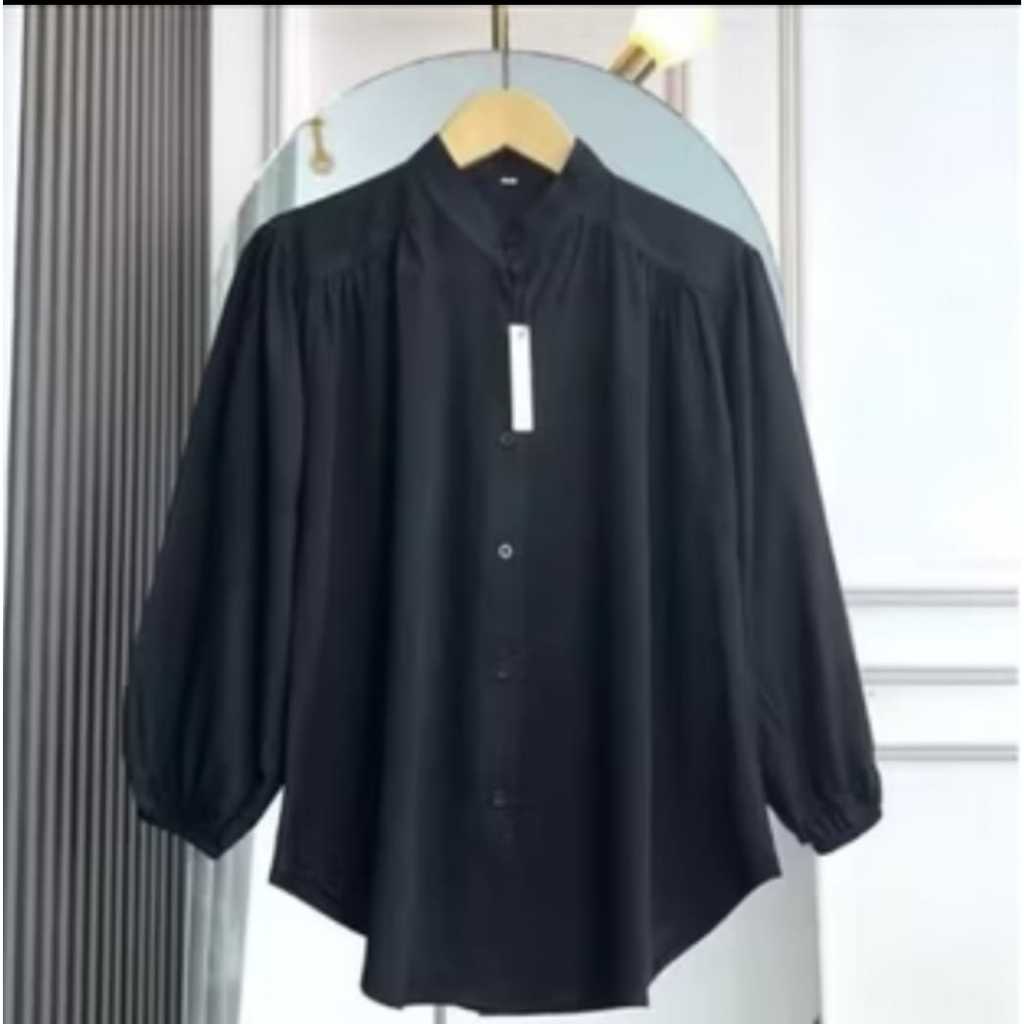 Jual Amena Blouse Atasan Kemeja Wanita Blus Hitam Lengan Panjang Rayon ...