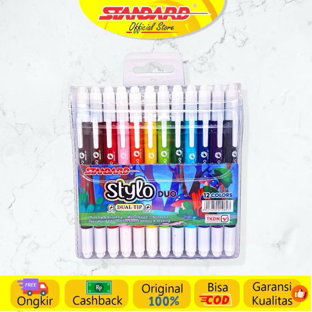 Jual Standard Spidol Dualtip Stylo Duo Marker Set 12 warna | Shopee ...