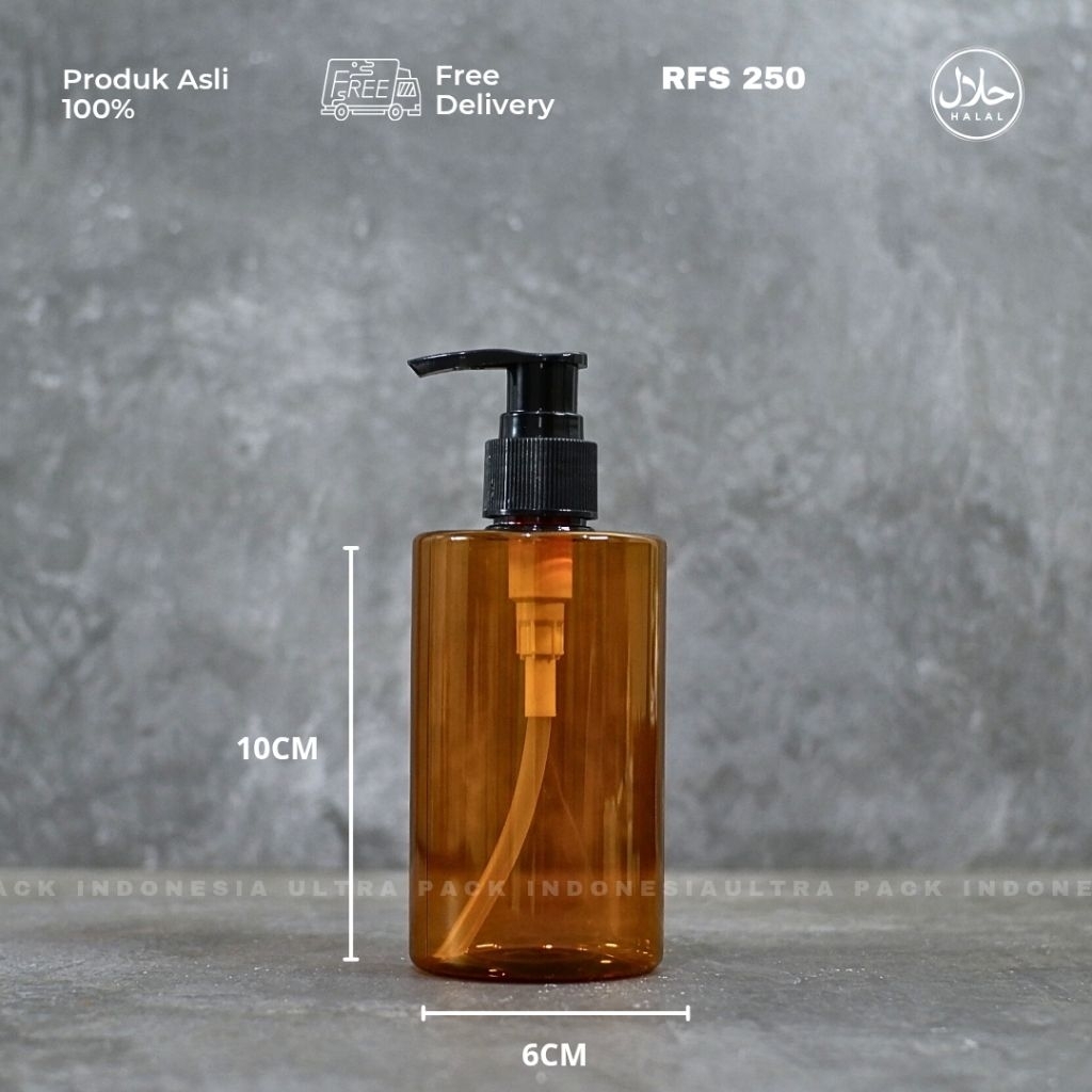 Jual KEMASAN BOTOL POMPA ISI ULANG - BOTOL PET RFS 250ML LIGHT AMBER + LOTION PUMP HITAM ...