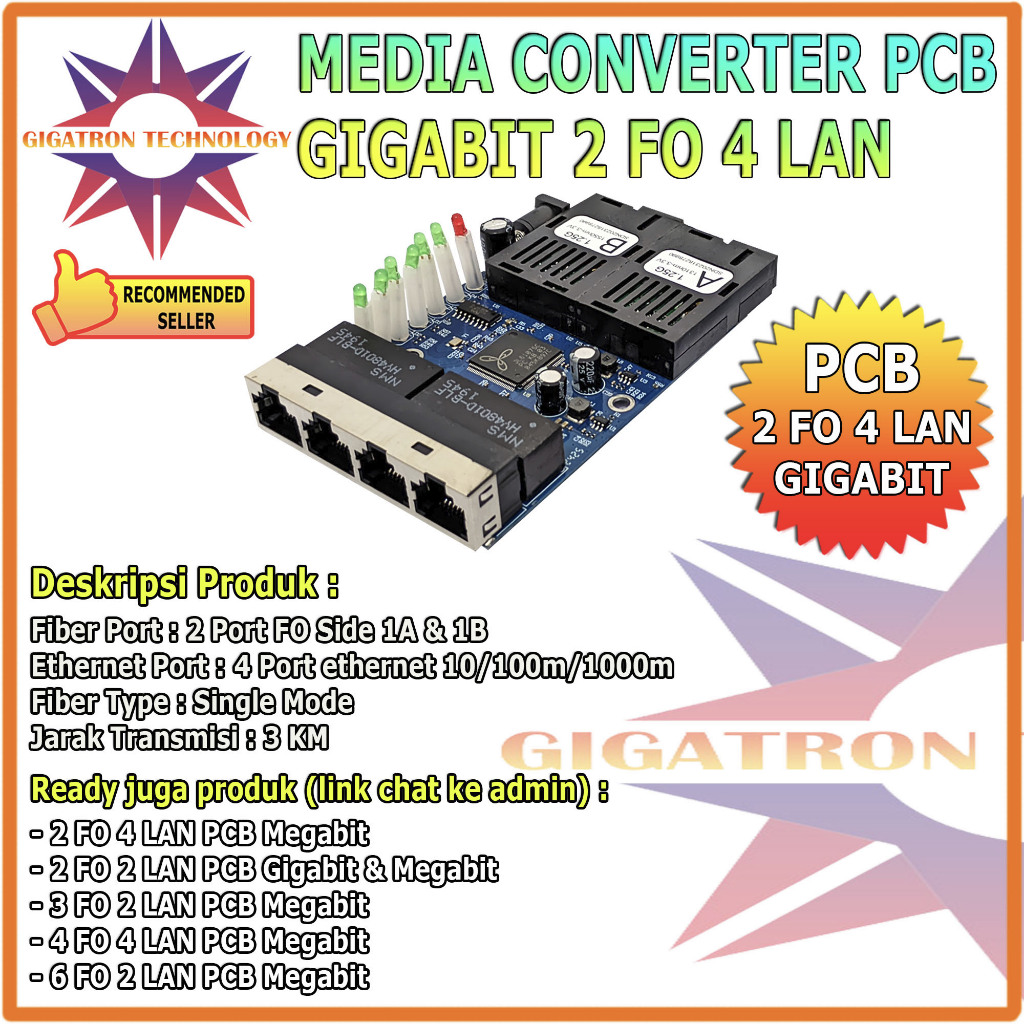 Jual Gigabit 2F4E Media Converter 2 FO 4 LAN 2 SC 4 RJ45 10/100/1000 Mbps PCB / Switch Fiber ...