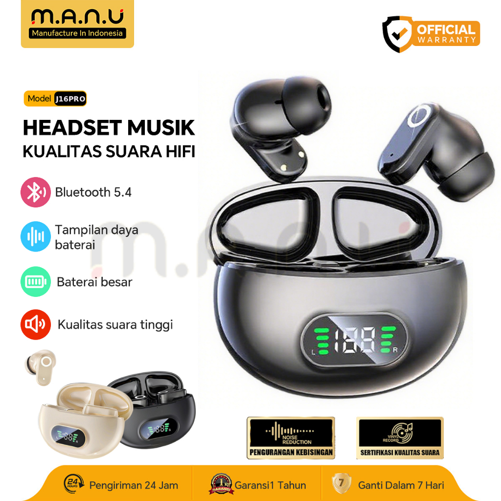 Jual MANU TWS Earphone J16PRO Bluetooth 5.4 Koneksi Stabil True ...