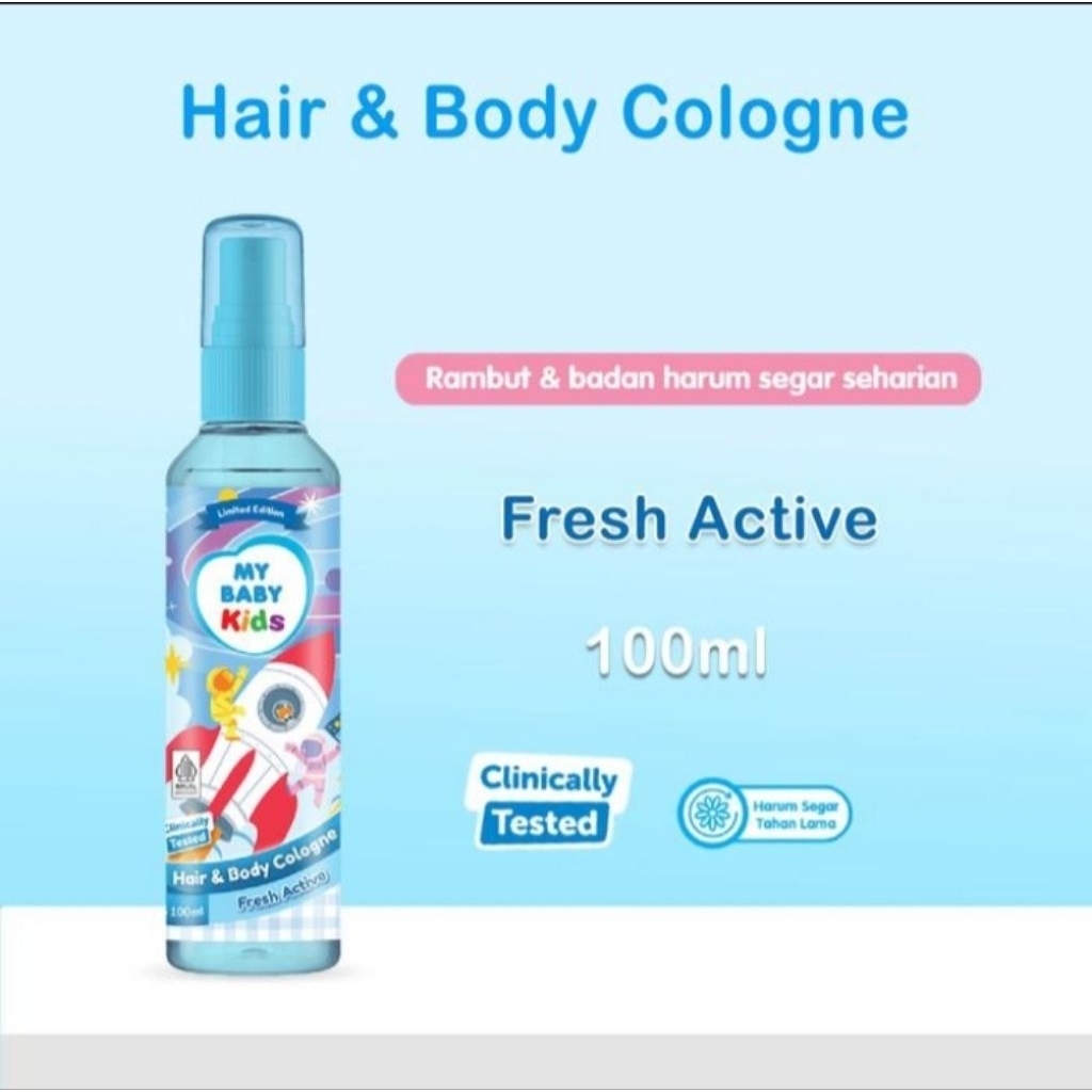 Jual Mybaby hair and body cologne biru (fresh active) 100 ml | Shopee ...