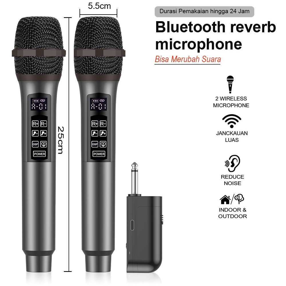 Jual Microphone Wireless Profesional Baterai Isi Ulang, Reverb Volume ...