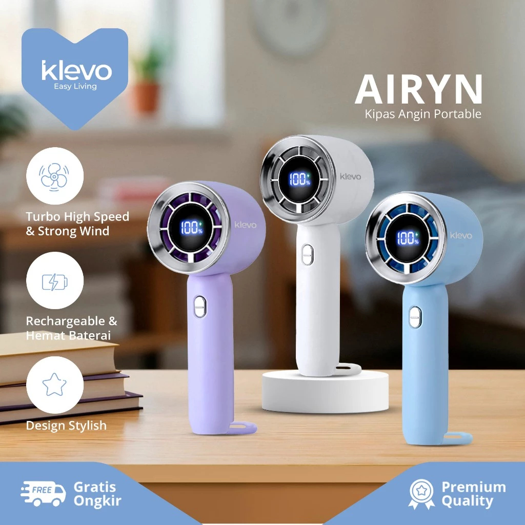 Jual KLEVO AIRYN Kipas Angin Genggam Turbo High Speed Mini Fan Strong ...