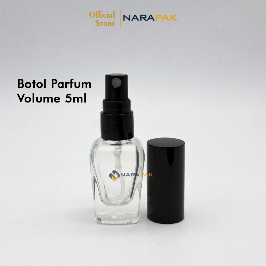 Jual Botol Parfum 5ml Kaca Bening Kotak Lengkung Spray Hitam Botol ...