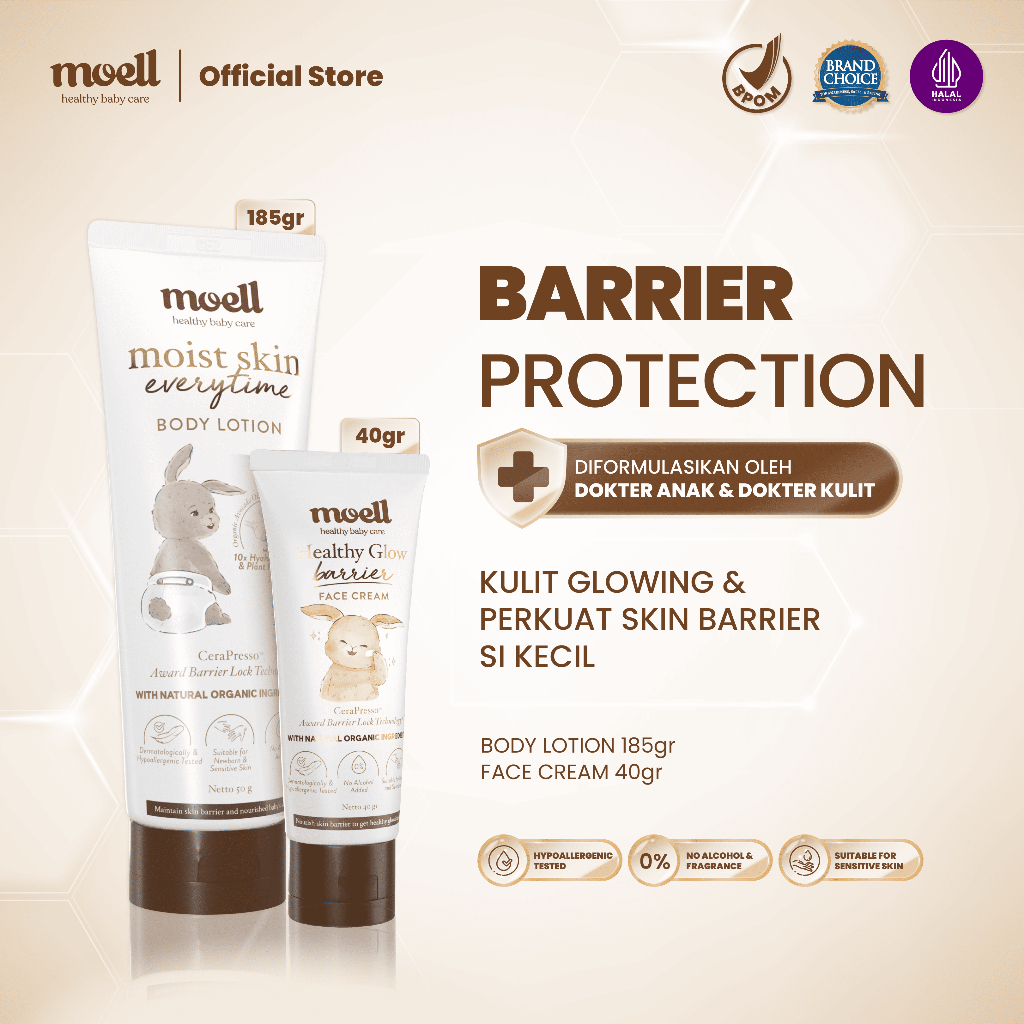 Jual Moell Barrier Protection Body Lotion 185gr & Face Cream 40gr ...