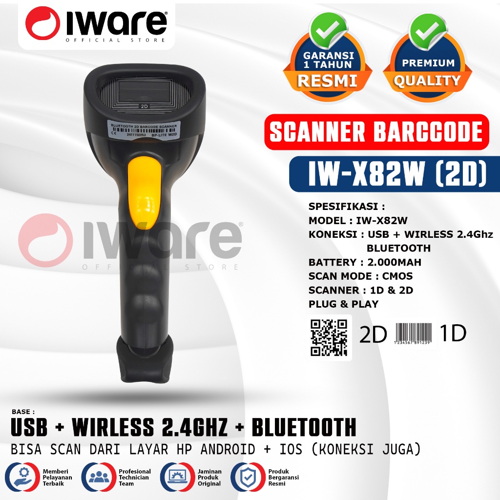 Jual Iware Scanner Barcode IW-X82W Usb 1D 2D Laser Plug & Play Usb ...