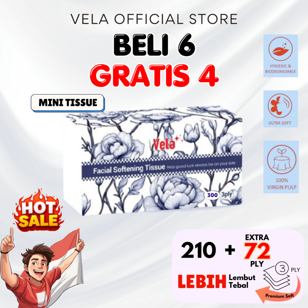 Jual [BELI 6 GRATIS 4] 3 PLY, 282 SHEETS MINI TISSUE VELA Tissu Elegan ...
