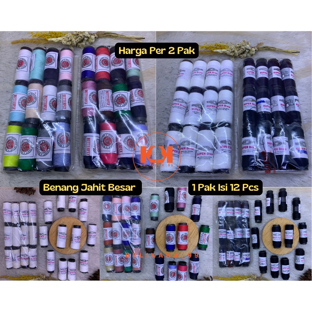 Jual (24 PCS) BENANG JAHIT BESAR PAK ISI 12 PCS WARNA PUTIH HITAM ...