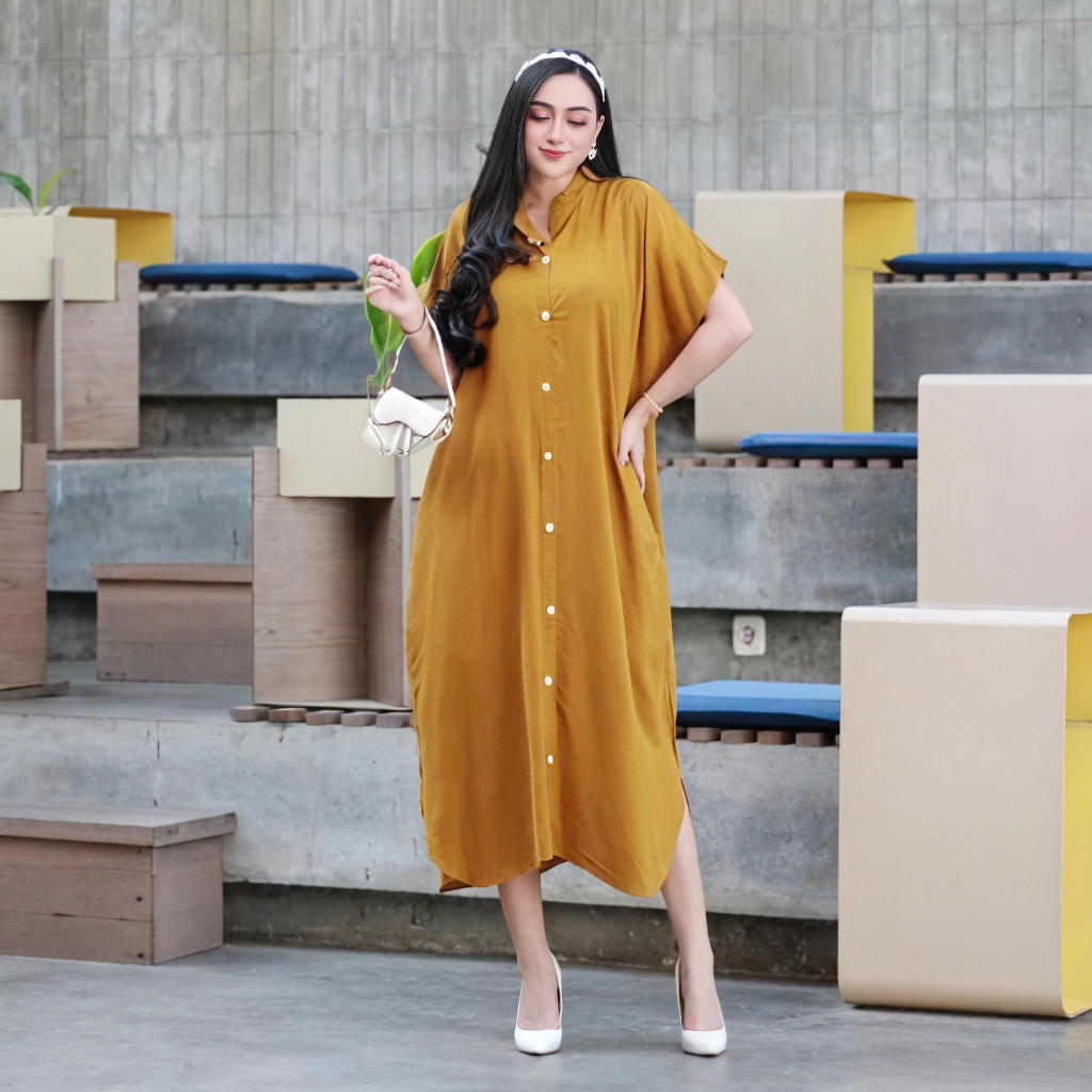 Jual Daster Home Dress Panjang Bahan Crinkle Airflow Kancing Depan Baju ...