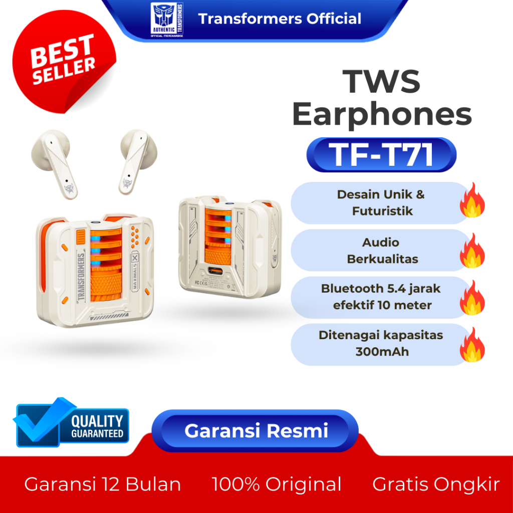 Jual Transformers TF-T71 TWS Earphones – Desain Unik, Audio Jernih, dan ...