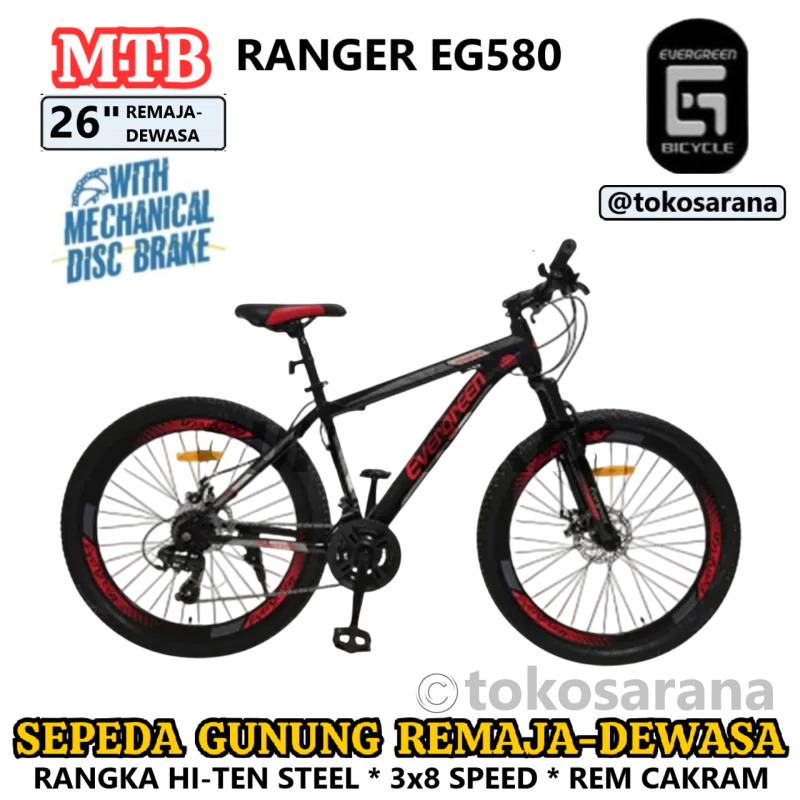 Jual Sepeda Gunung Evergreen EG580 Ranger MTB Remaja-Dewasa 26 Inci ...