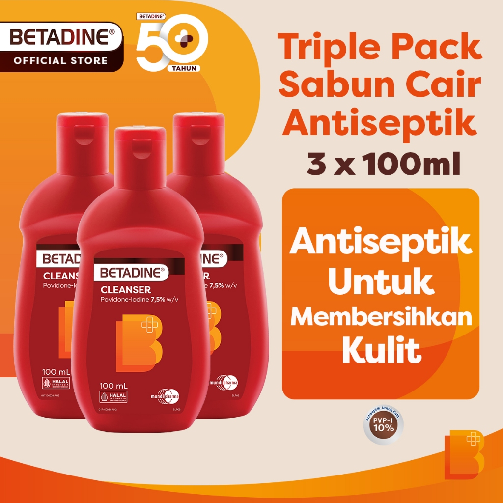 Jual BETADINE ANTISEPTIC SKIN CLEANSER Sabun Cair 100ml Triple Pack ...