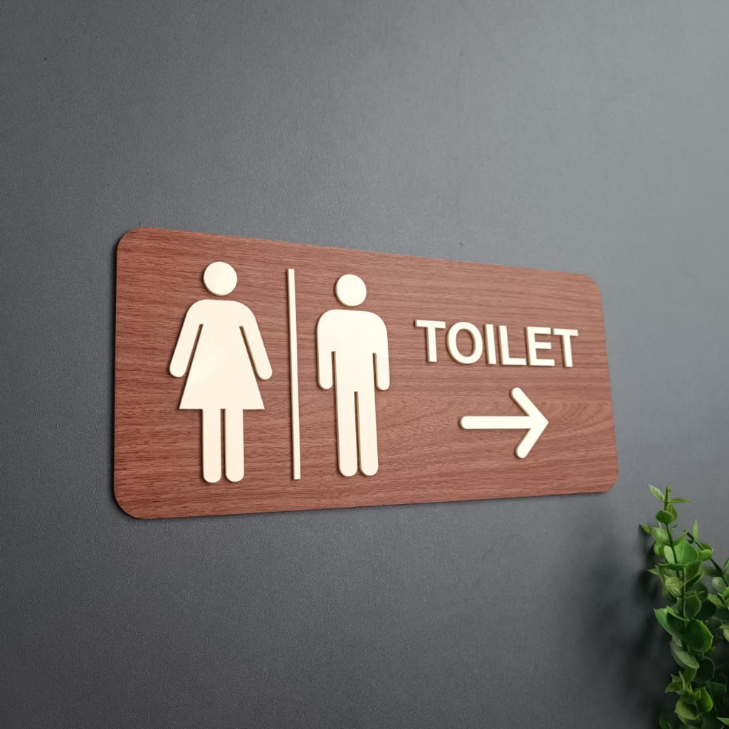 Jual Papan Arah Toilet Akrilik Timbul Motif Kayu Sign Penanda Toilet ...